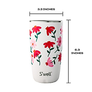 S'well Stainless Steel Tumbler with Slide-Open Lid, 18oz, Pink Daisy, Triple Layered Vacuum Insulated Containers Keeps Drinks Cold for 12 Hours and Hot for 4, BPA Free