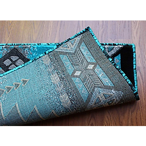 Masada Rugs, Southwest Native American Design Turquoise Area Rug (24 Inch X 40 Inch Mat)