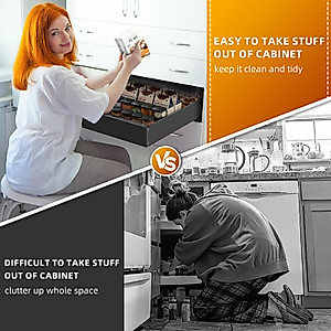 Pull Out Cabinet Organizer, Pull Out Drawers for Cabinets, 11.8" W x 16.9" D, Cabinet Pull Out Shelves, Heavy slide drawers Fixed with Adhesive Nano Film Fixed, For Kitchen, Bathroom (Black)