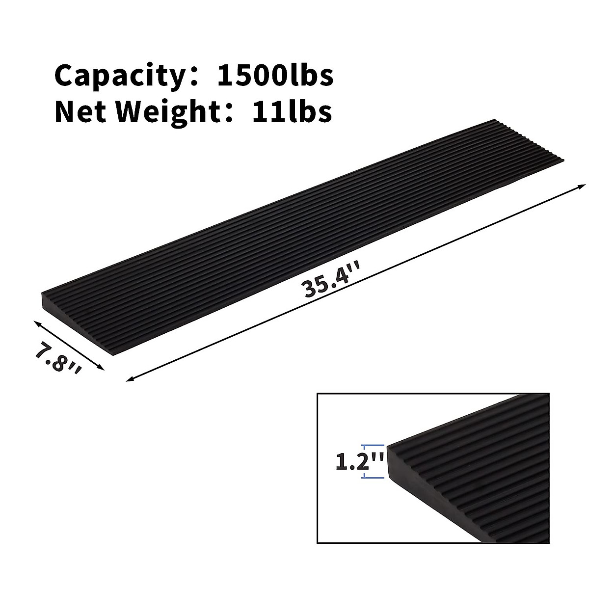 CINNYE 1.2'' Rise Solid Rubber Wheelchair Ramp,Threshold Ramp Used for Thresholds,Doorways and Bathroom (High:1.2 Inch(Pack of 1)) Black
