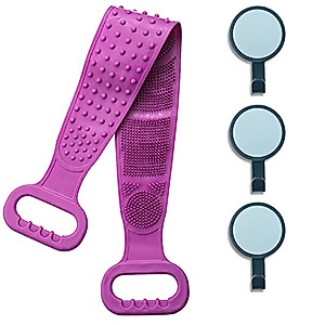Silicone Bath Towel Scrubber with Bath Towel Holder, Exfoliating Back Scrubber for Shower Cleaning, Silicone Exfoliating Body Scrubber with Non-Slip Handle for Men and Women (Blue, 27.6 inches)