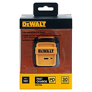 DEWALT 30W PD USB Wall Charger — Worksite USB-C Charger — Android and Apple Compatible Fast Charger — Foldable Plug — Type C Charger Compatible with iPhone 14 13 12 Pro Max iPad Pro