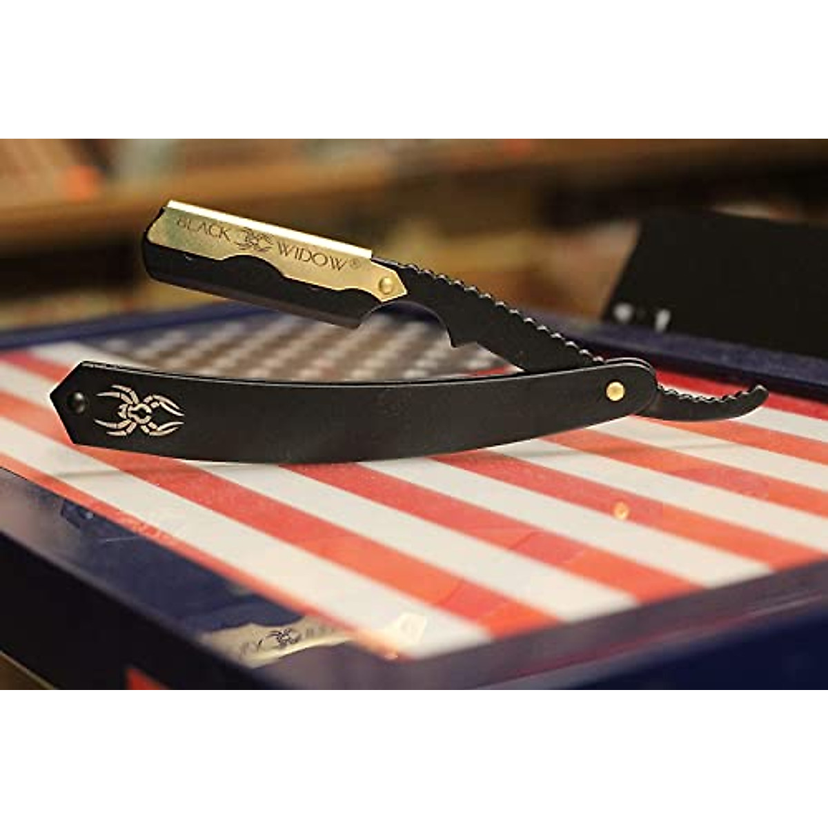 Barber Straight Razor, Professional Barber Straight Edge Razor - Barber Razor Compatible with Straight Razor Edge for Barber by Black Widow (1.5mm) (Gold)