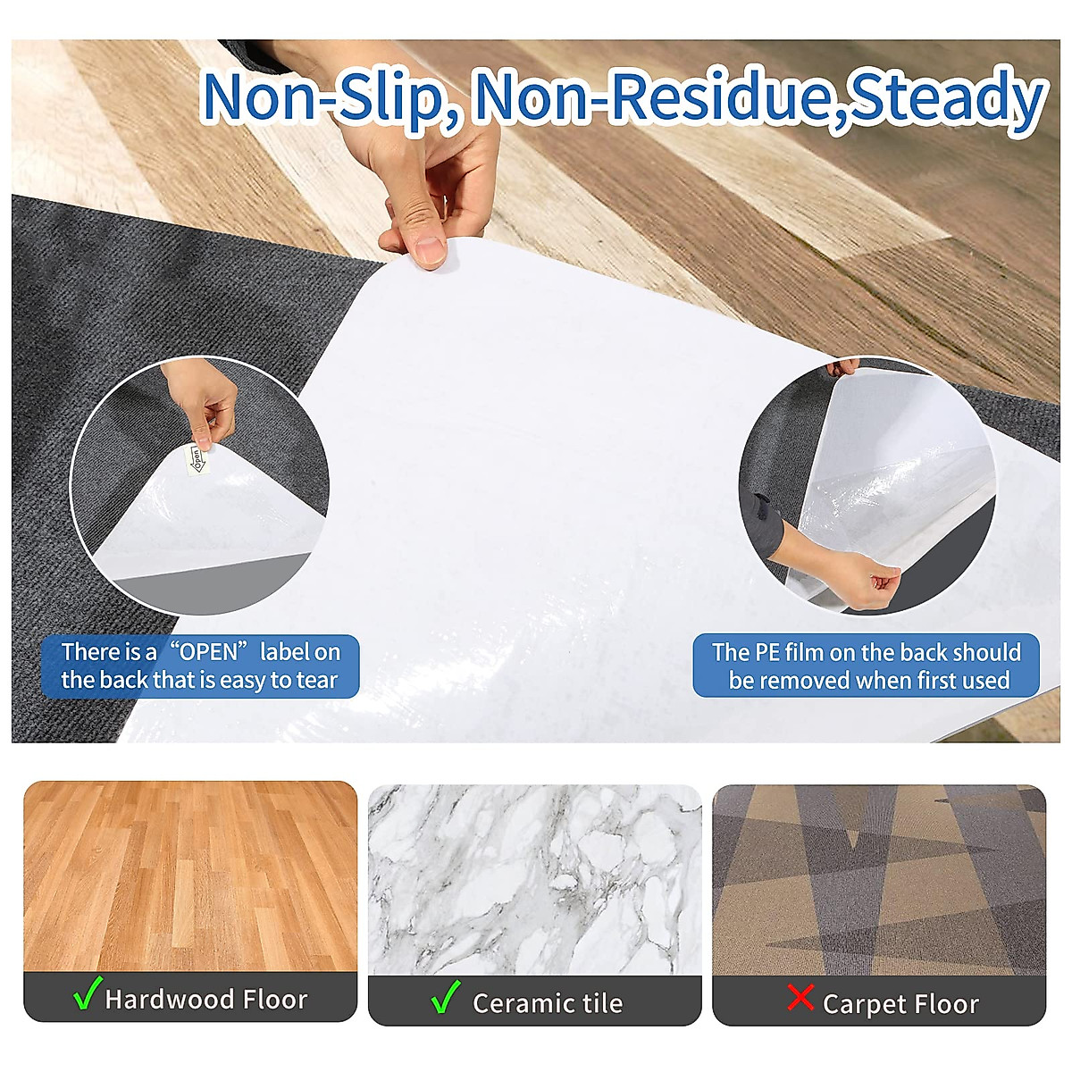 HIWOOD Office Chair Mat for Hardwood, 35 x 47 inches 1/6" Thick Low-Pile Under Desk Mat, Multi-Purpose Hard Floor Mat (Dark Gray)