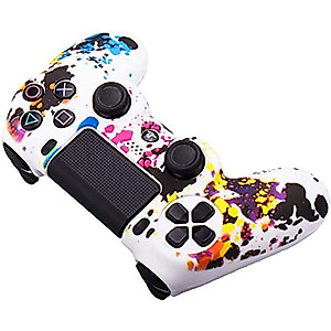Silicone Cover Skin Case Shell for PS4 Sony Playstation 4 Slim/Pro Dualshock 4 Controller Cover with Pro Thumb Grips x 8 (Graffiti-White)