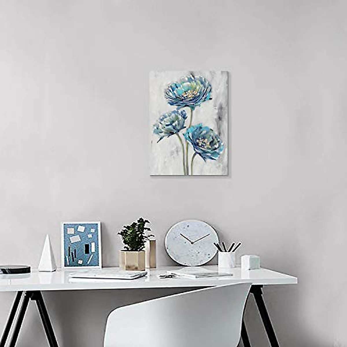 Abstract Floral Canvas Wall Art: Blossom Blue Lotus Flower Artwork Painting Print for Bathroom (12” x 16” x 1 Panel)