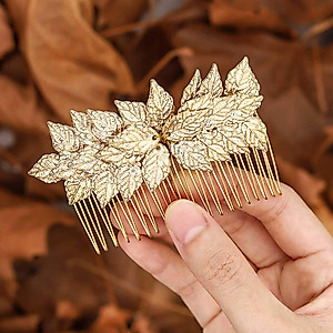 Gorais Gold Leaf Wedding Hair Comb Leaves Bridal Hair Piece Bride Hair Accessories for Women and Girls