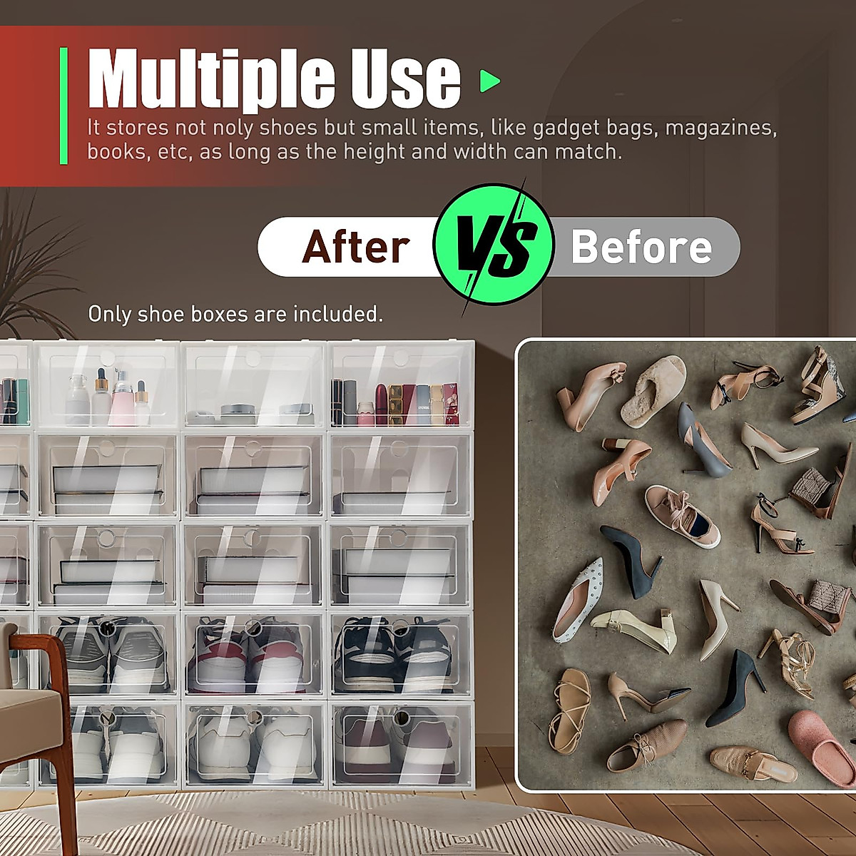 LIYUANJUN Stackable Shoe Box, 20Pcs Shoe Storage Box Shoe Sneaker Organizer DIY Shoe Stand Containers for Women Men Putting Slippers Boots in Living Room Hallway Transparent