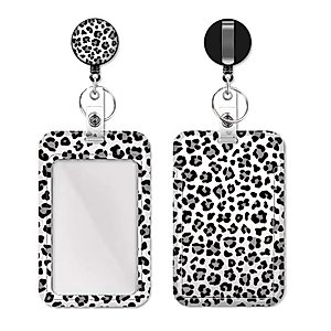 Retractable Badge Holder, with Carabiner Scroll Clip and Keychain, Vertical ID Card Badge Holder, Cute and Fashionable Design Snow Leopard, Badge Holder for Office, Nurse, Teacher（Snow Leopard）