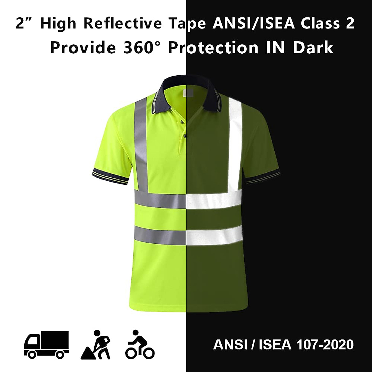 SMASYS Safety Polo Shirt High Visibility - Reflective Shirt Short Sleeve ANSI Standards Construction Work Wear for Men and Women (Yellow, 2XL)