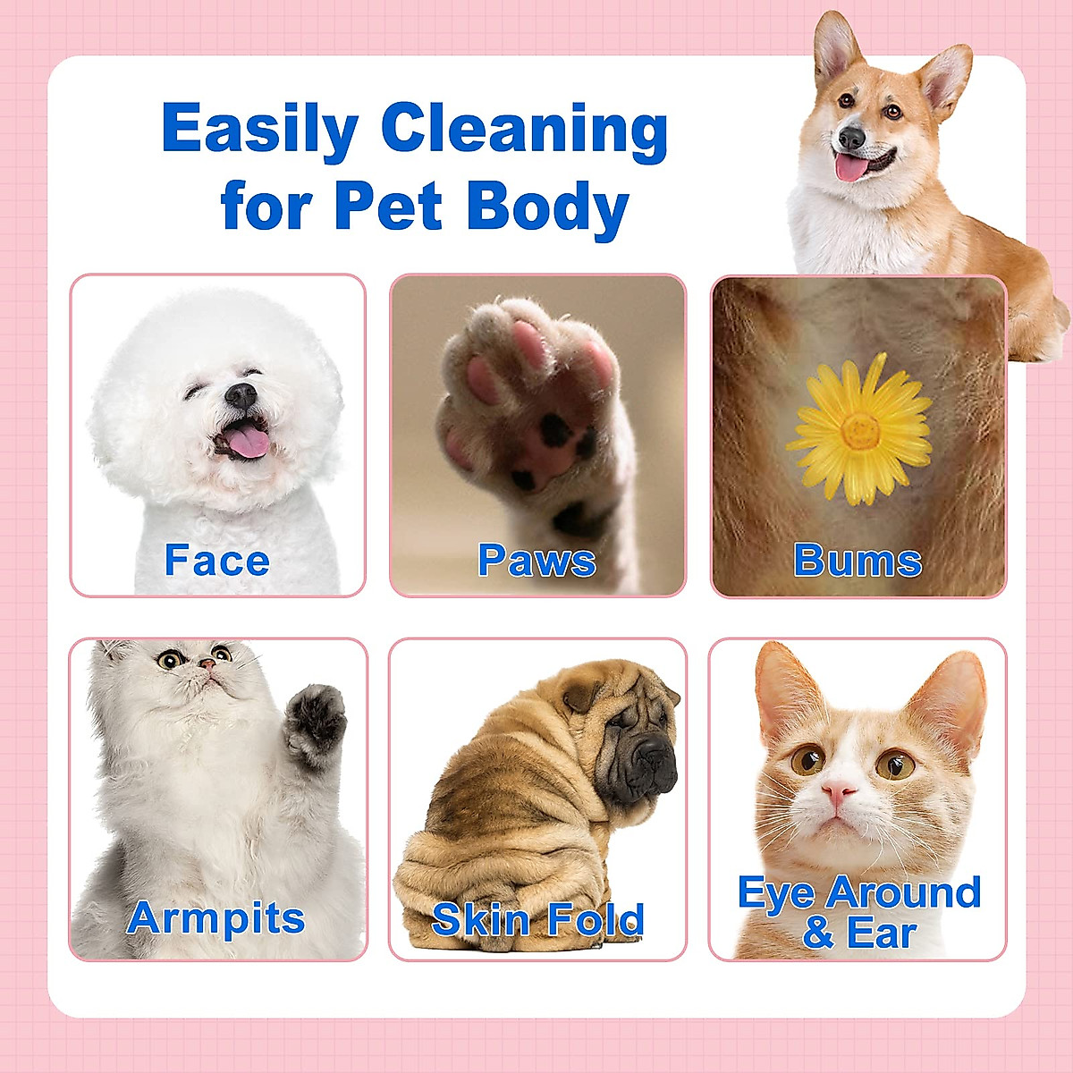 DR.EASY Super Caring Pet Wipes 100ct for Dogs and Cats, Cleans Ears, Face, Butt, Body and Eye Area – Convenient, Ideal for Home or Travel