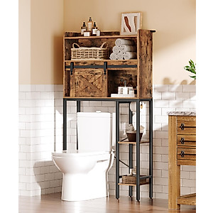 HOOBRO Over The Toilet Storage Cabinet, Bathroom Organizer Stand with Toilet Paper Holder, Space-Saving Toilet Storage Rack, Sliding Barn Door, Rustic Brown and Black BF82TS01