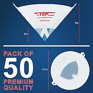 TCP Global 50 Pack of Paint Strainers with Fine 190 Micron Filter Tips - Premium "Pure Blue" Ultra-Flow Blue Nylon Mesh - Cone Paint Filter Screen
