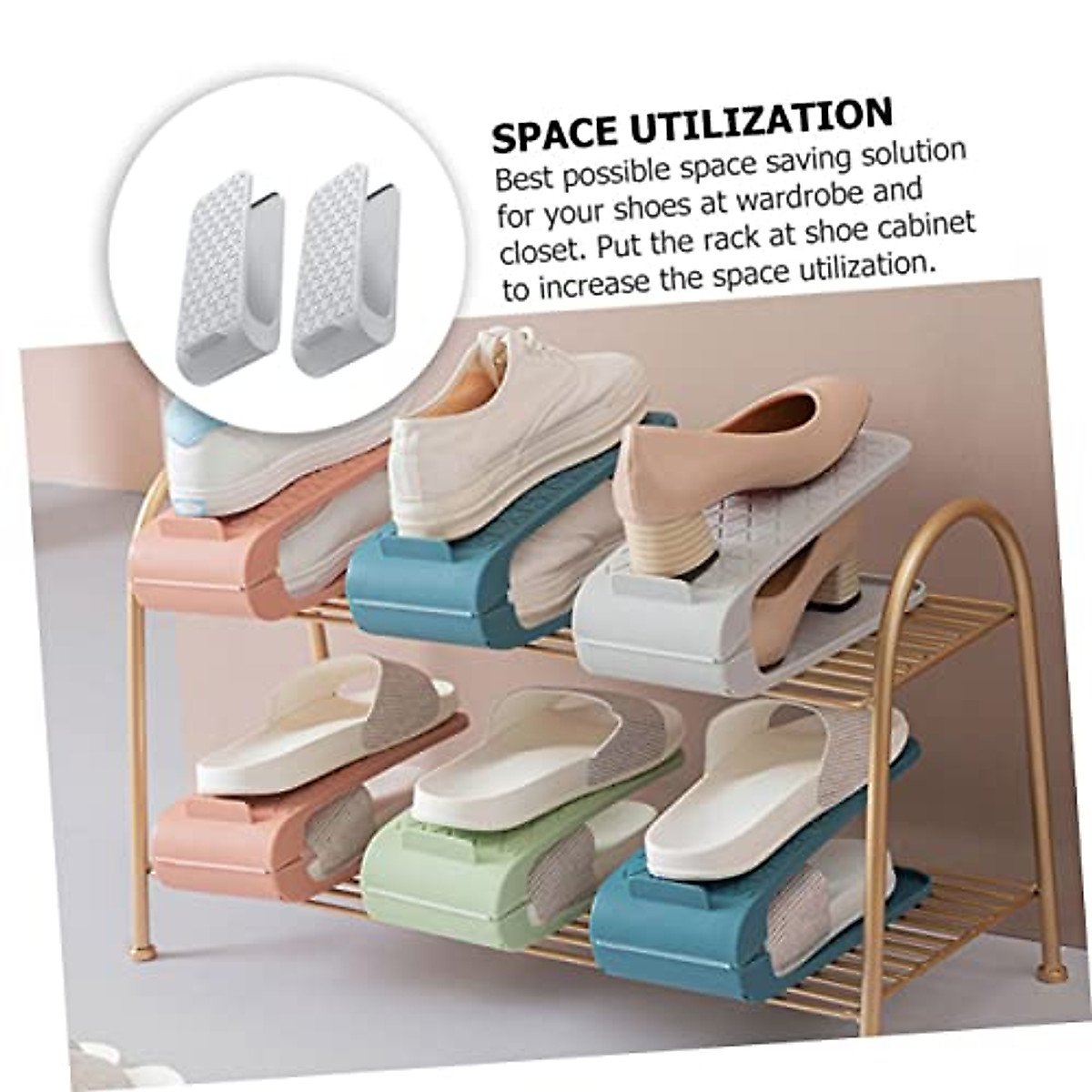 CIYODO 6 pcs Stack Organizer Height Shoes Storage Heel Saving Racks Use Organizers Slots High Holder Deck Grey Display Rack Double -layer Sneaker Holders Space Organization Decker