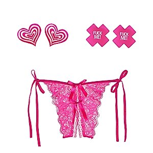 Celamirio Women's Sexy Lace Thong Panties Underwear Hot Pink S