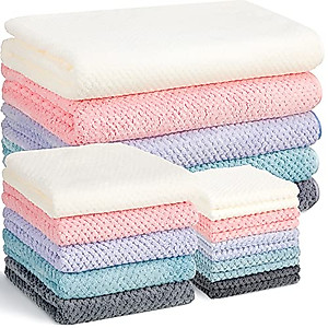 Mixweer 20 Pcs Bath Towels Quick Dry Towel Set Included 5 Bath Towels 5 Hand Towels and 10 Washcloths, Absorbent Bathroom Towel Set Colorful Coral Velvet Towel for Shower Spa Hotel