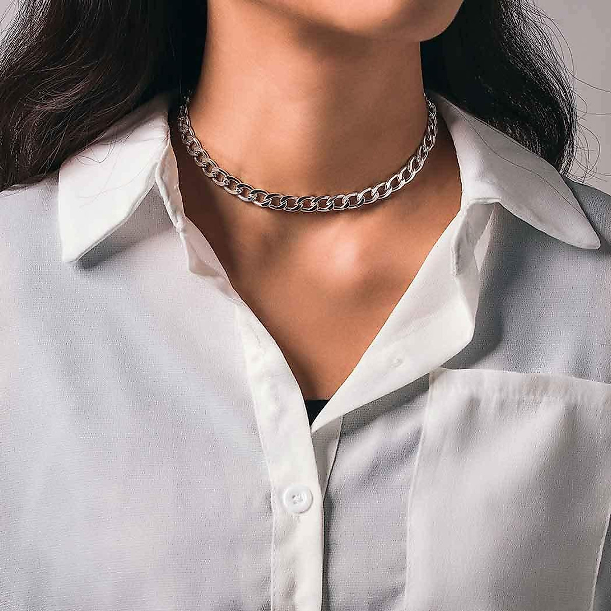 Cathercing Women Chain Choker Necklace Big Link Necklace for Women Trendy Jewelry Necklaces Chains Punk (silver)