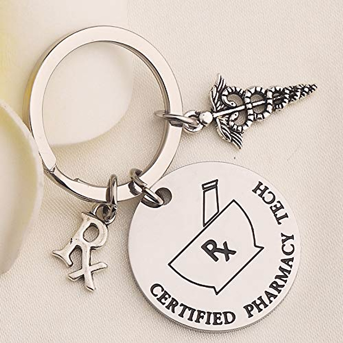 BEKECH Pharmacy Technician Gifts RX Pharmacist Keyring Gift Certified Pharmacy Tech Keychain RX Jewelry Pharmacy Jewelry Pharmacist Gift Pharmacy Student Graduation Gift (silver)