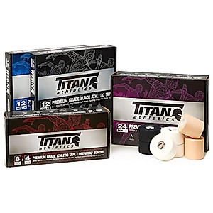 Titan Athletics - Premium Quality Black Athletic Tape/Sports Tape - 1 1/2 Inch x 45 Feet Per Roll - 100 Percent Cotton with Zinc Oxide - Easy Tear Zig Zag Design. (Black, 12 Count (Pack of 1))