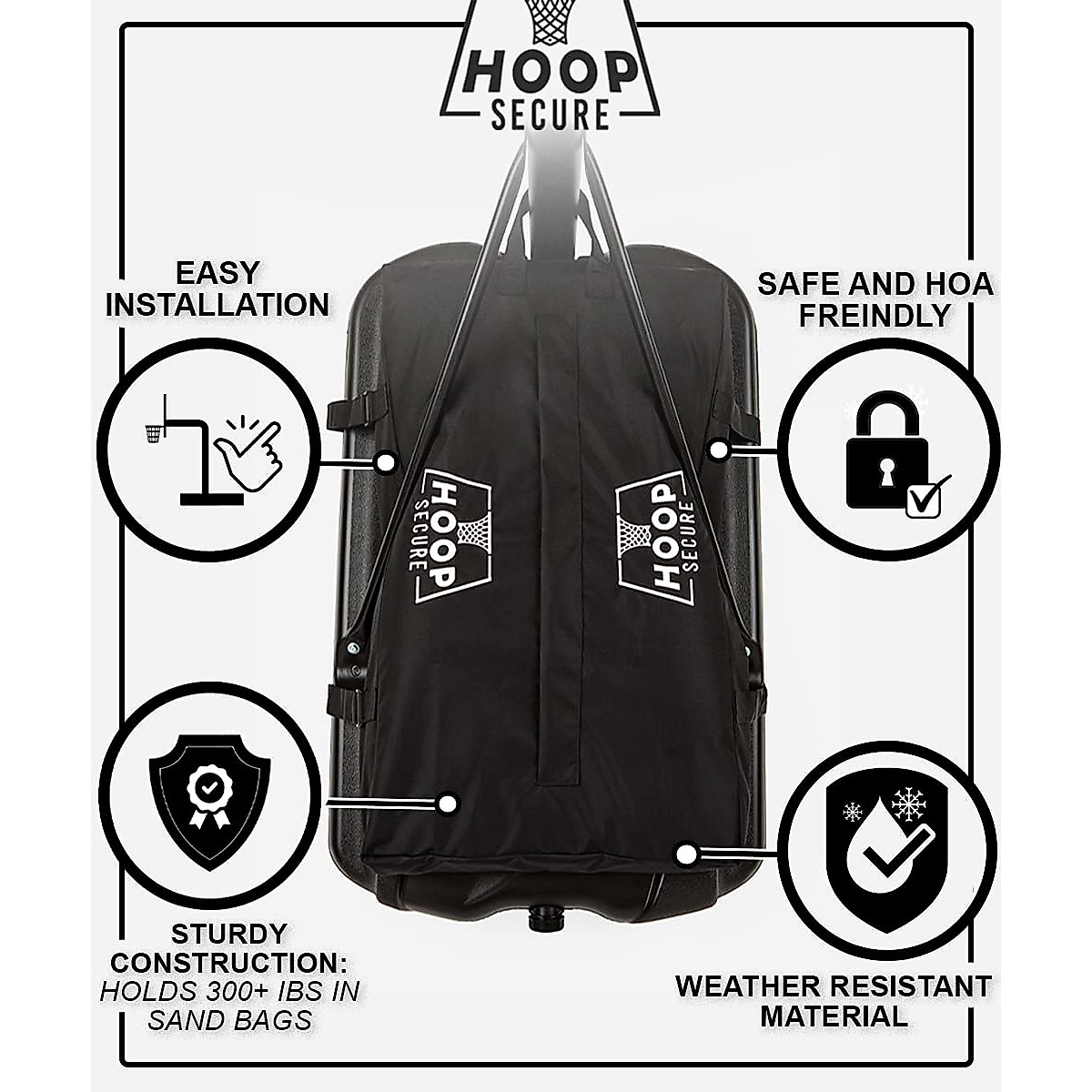 Hoop Secure Standard Size, Black - Heavy Duty Weighted Base Anchor for Basketball Hoops - Weather Resistant, Durable Design Can Hold in Excess of 300 lbs - Patents-Pending, HOA Friendly