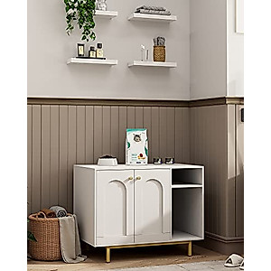 Hzuaneri Cat Litter Box Enclosure, Hidden Litter Box Furniture, Wooden Pet House Side End Table, Storage Cabinet Bench, Fit Most Cat and Litter Box, Living Room, Bedroom, White and Gold 01503GCLB