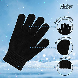 Motique Accessories Ladies Gloves Magic Knit Gloves for Women Solid Colors - Black