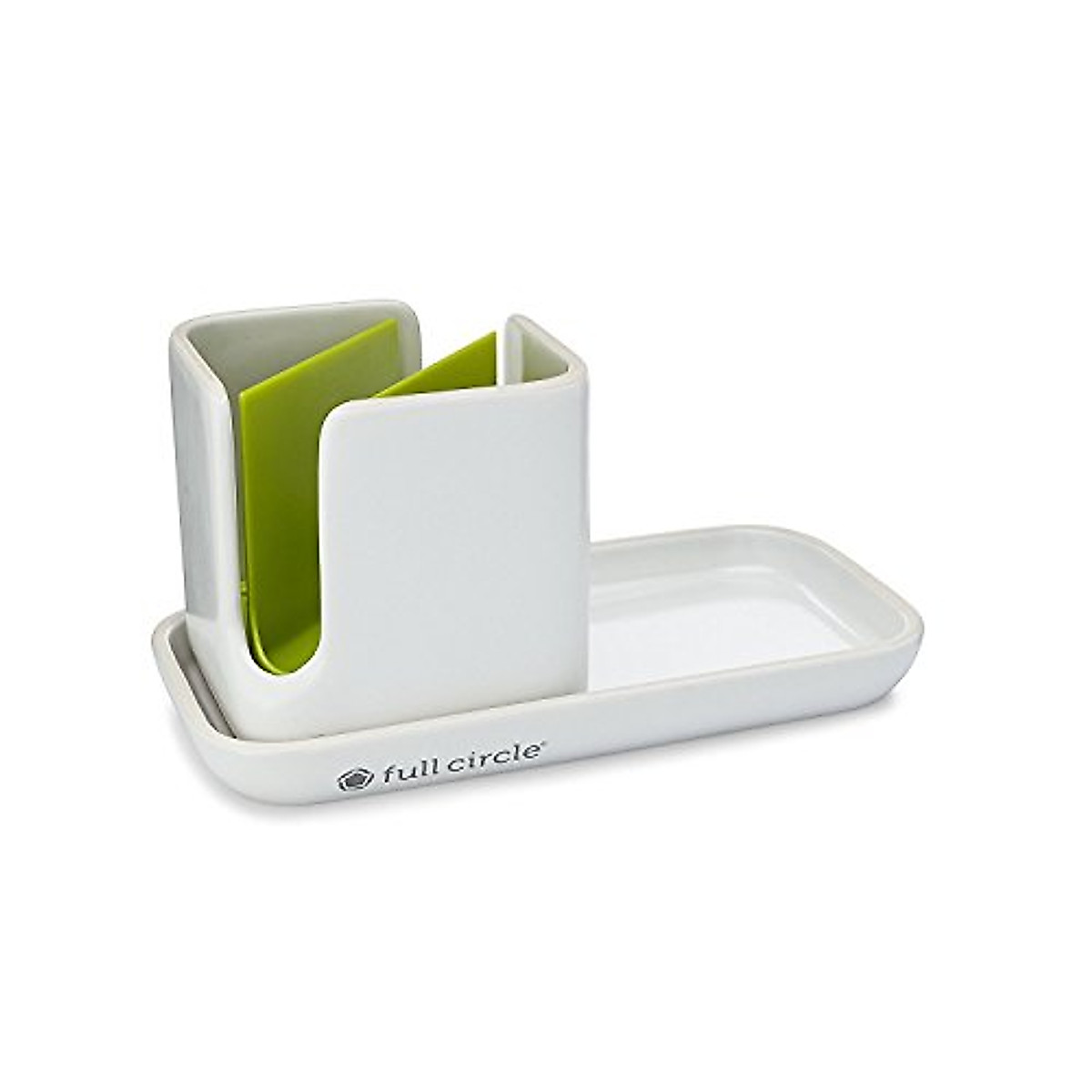 Full Circle Kitchen Sink Set - Ceramic Organizer with Be Good Dish Brush and In a Nutshell Scrubbing Sponges, Green