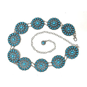 Texas West Western Women's Agate Stone Concho Large Chain Belt in 5 color (Green)