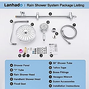 Shower System Slide Lanhado 10” Rain Shower System with 11+1 Multi Functions Handheld Spray High Pressure Shower Faucet Set Shower Slide Bar Chrome Polished