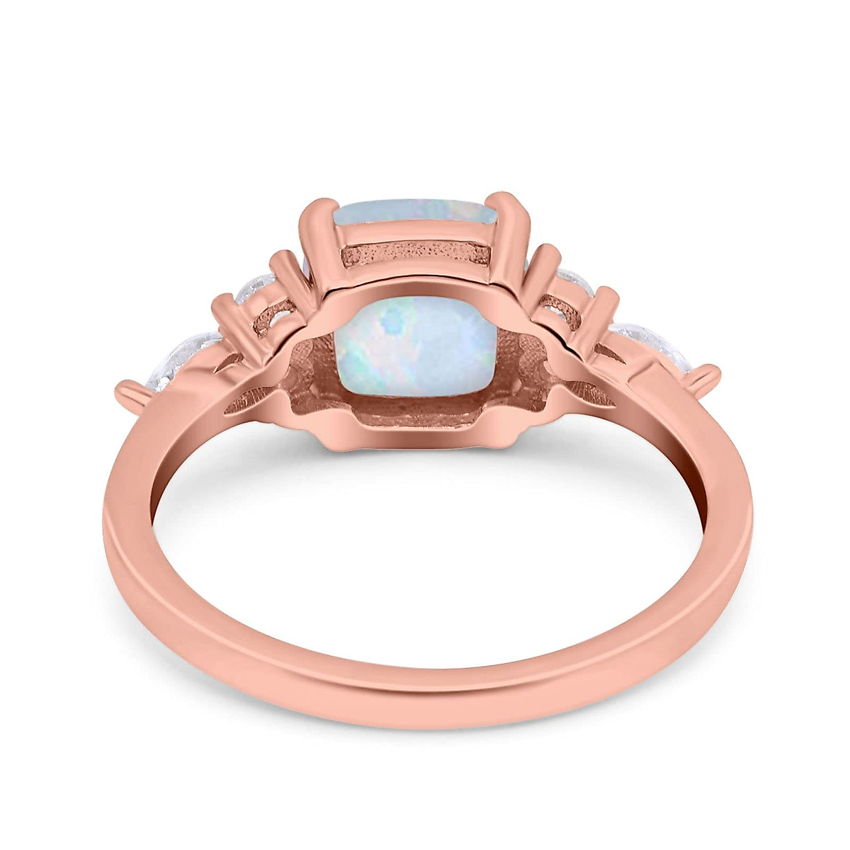 Blue Apple Co. Rose Tone, Lab Created White Opal Size-7 Cushion Cut Marquise Art Deco Engagement Wedding Bridal Ring CZ 925 Sterling Silver