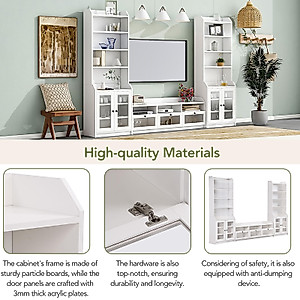 Modern Chic Elegant Entertainment Wall Unit with Tall Cabinets, Multifunctional TV Stand Set for TVs Up to 70", Television Stand with Acrylic Board Door, for Living Room, White