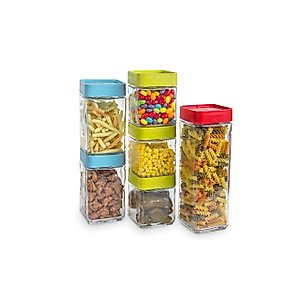 Eco-Friendly Glasslock Food Storage Block Canister Square 6 Container Set with Stackable Screw type Lids