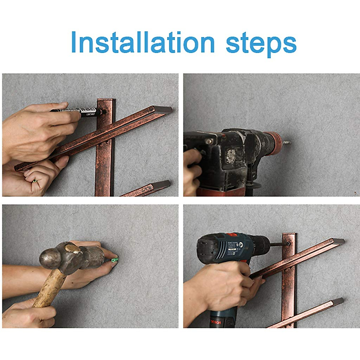 Metal Wall Wine Rack, Wall-Mounted Wine Rack with Bottle & Glass Holder,Metal Hanging Wine Holder,Floating Bottle Storage Rack,Stemware Racks Organizer, Gold, 4 Bottles