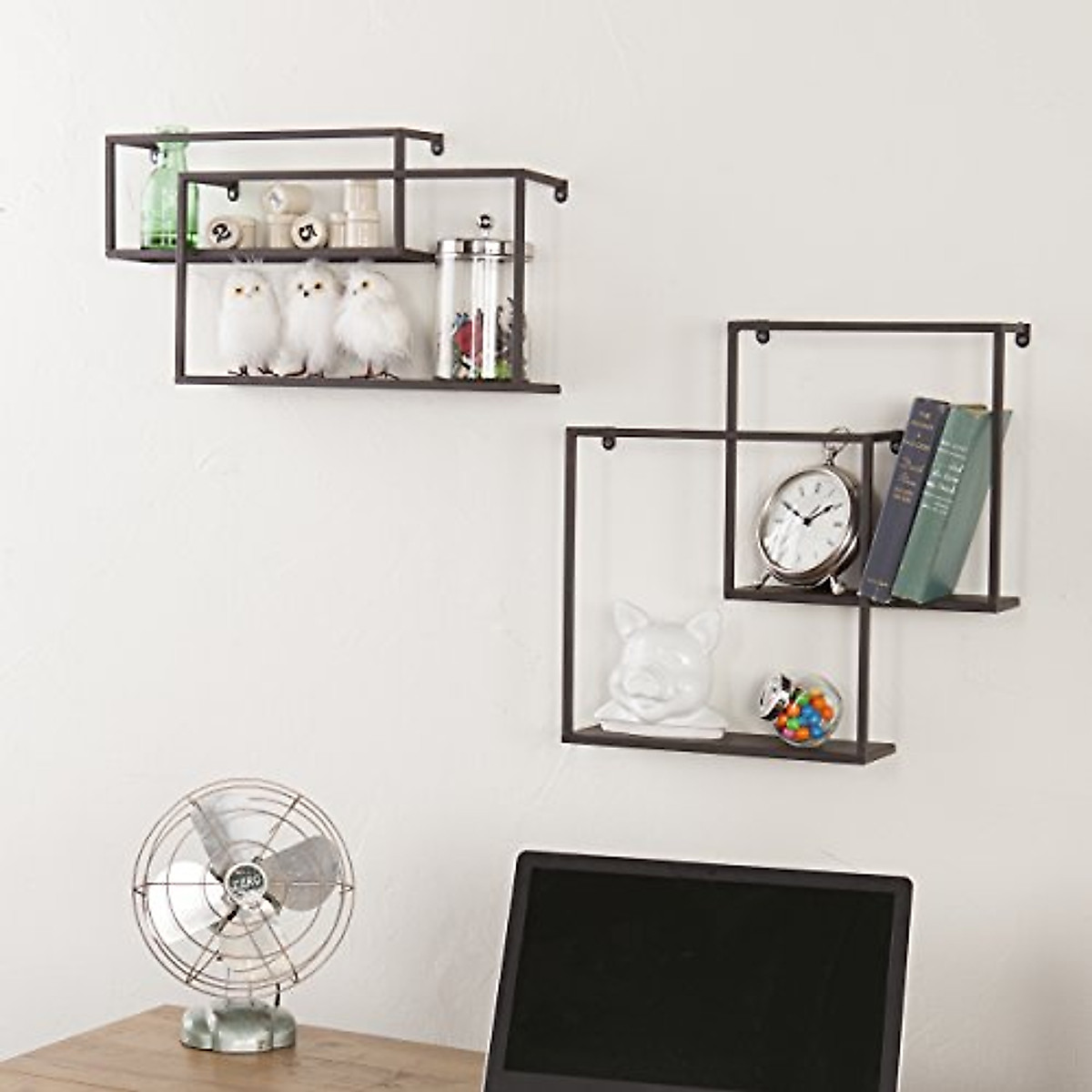 SEI Furniture Zyther Contemporary Metal Wall Shelves, 4 pc Set, Antique Black