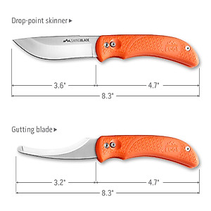 OUTDOOR EDGE SwingBlaze - Two Blades in One, Rotating Skinning and Gutting Fixed Blade Hunting Knife - Includes Nylon Sheath (Orange)