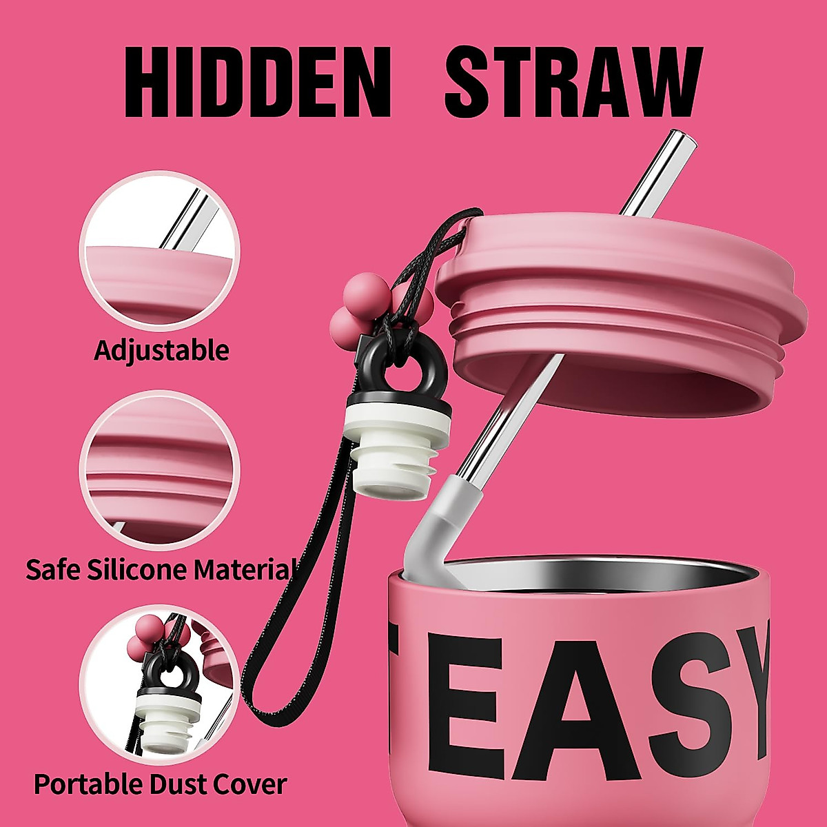 GOOM 18oz Travel Coffee Mug Tumbler with Lid and Straw, 18/10 Stainless Steel, 6-Layer Insulation, Spill Proof, Leak Proof Tumbler with Straw Mouth Rotary Lock, Coffee Mugs for Women - Hot Pink