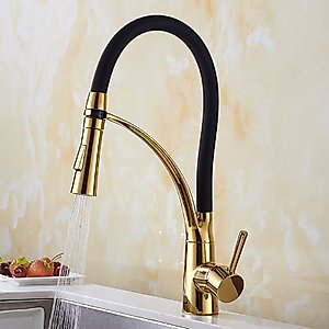 WEITOL Kitchen Sink Faucet for Bar Farmhouse Commercial, Golden Kitchen Faucet, Cold and Hot Water Single Control Mixer Taps, Single Hole Faucet, Spray Head Bubbler Gentle Water Faucet