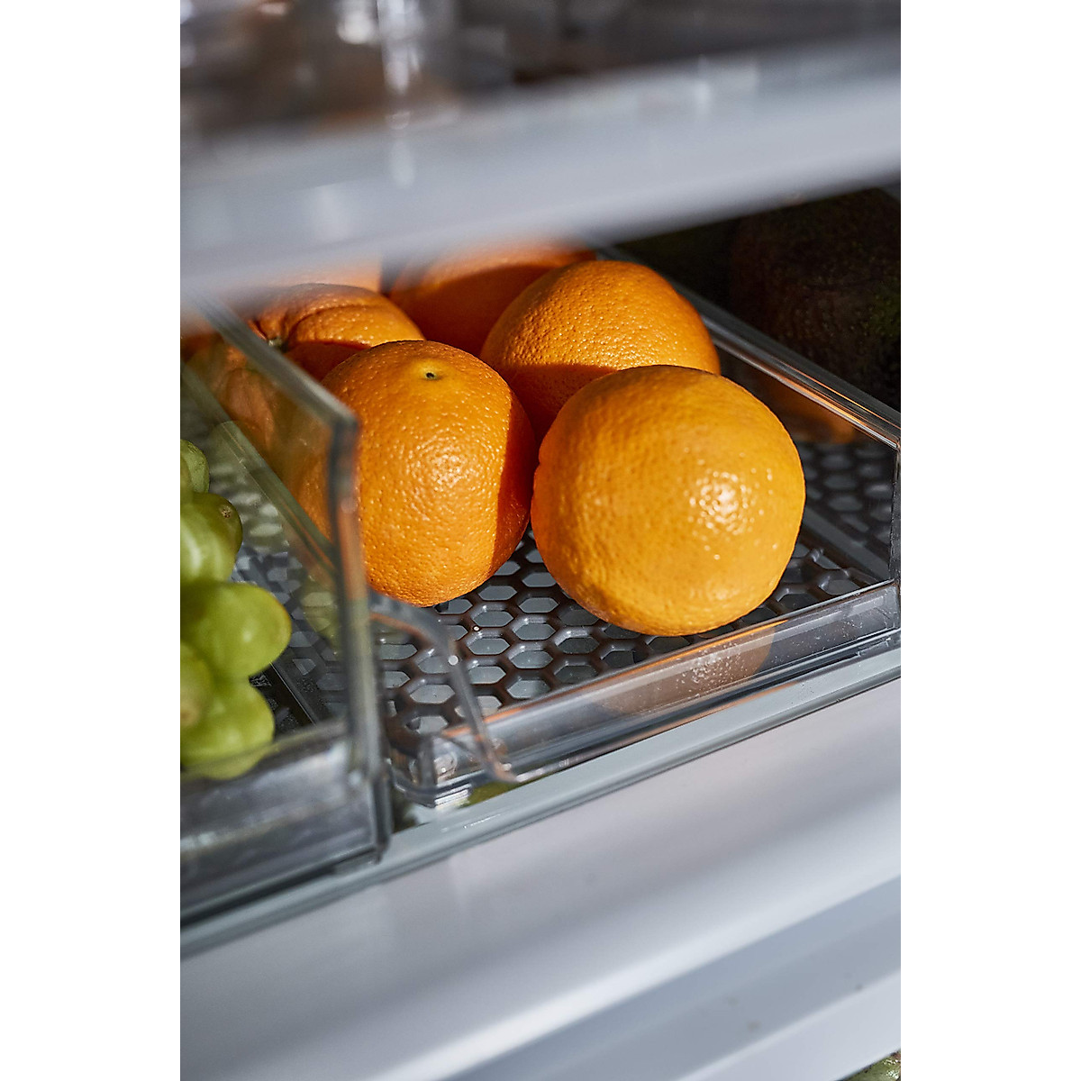 Spectrum Diversified Hexa in-Fridge Small Refrigerator Bin for Storage and Organization of Fruit Vegetables Produce and More, 15 x 6.25 x 2.25, Clear/Dark Gray