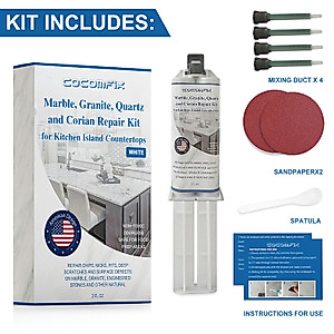 Quartz Countertop Chip Repair Kit(White), Traceless & Quickly Repair Edge Chip, Crack and Hole, Quartz Countertop Repair Kit for Quartz, Marble, Granite, Porcelain and Other Stone Surfaces, 59ml