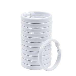 Kutesna 12 PCS White Plastic Shower Curtain Rings, Easy Snap Closure Shower Curtain