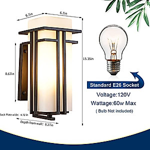 EERU Large Outdoor Wall Lights 15.35" H x 6.7" W, Waterproof Wall Lantern Exterior Light Fixture for Entryways Yards Garage Front Porch, Metal Frame with Frosted Glass, Black (Large)