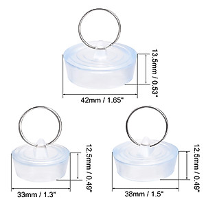 uxcell Drain Stopper, 3 Sizes Rubber Sink Stopper Plug 27.5/33.5/37mm with Hanging Ring Clear Blue for Bathtub Kitchen and Bathroom 1Set (3 Pieces)