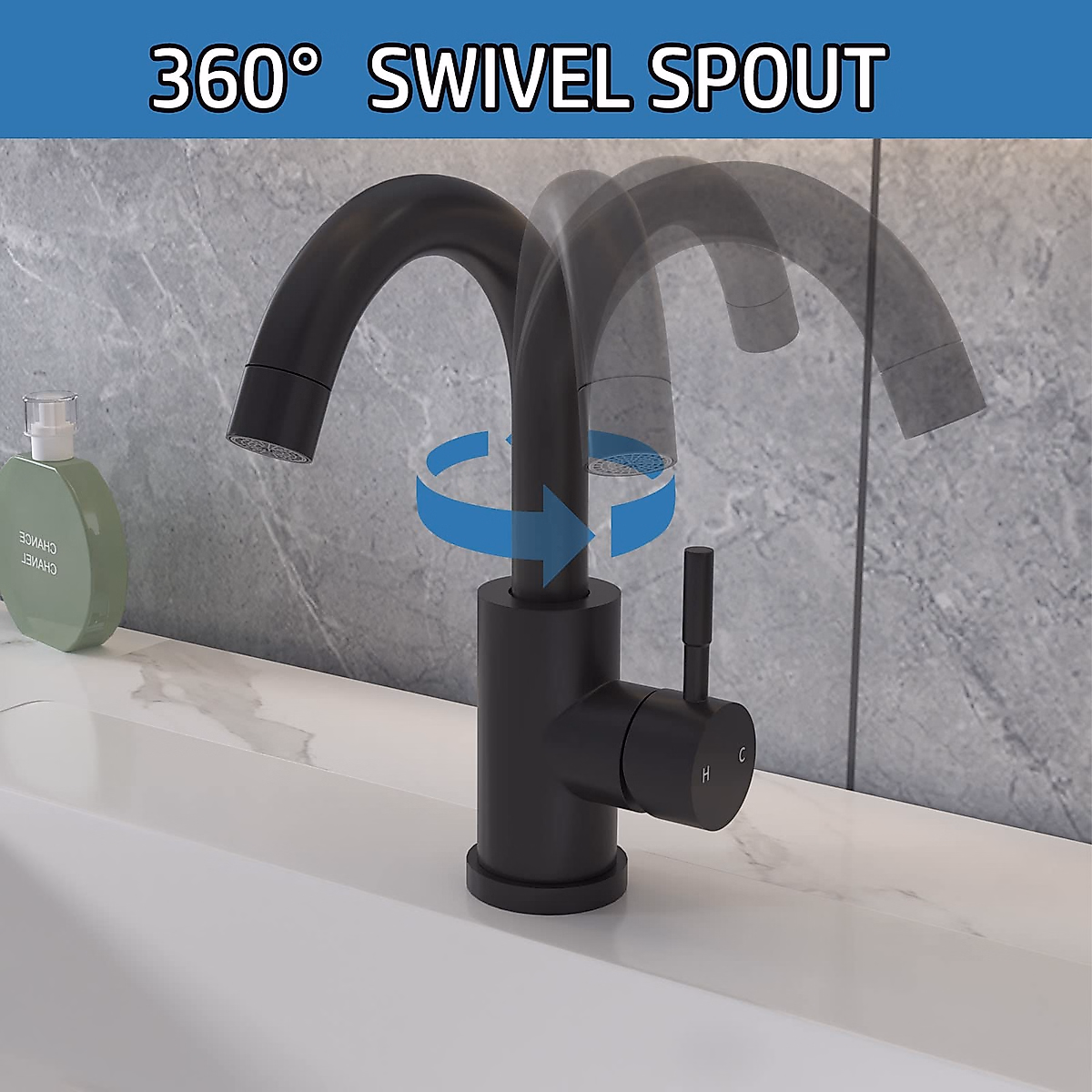 Bathfinesse Bar Sink Faucet Matte Black Bathroom Kitchen Faucet Small Prep Wet Mini Faucet for Campers Outdoor Vanity 360 Swivel Modern Single Hole with 3 Hole Cover Deck Plate,Stainless Steel