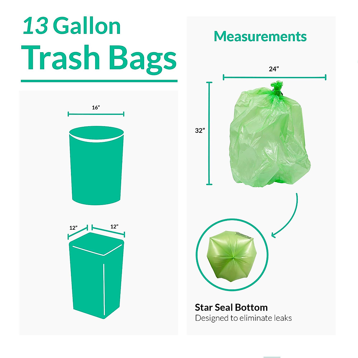 Reli. Biodegradable 13 Gallon Trash Bags | 100 Count, Green | ASTM D6954 | Eco-Friendly Garbage Bags 10 Gallon - 13 Gallon | Oxobiodegradable Under Certain Conditions (See Product Description)