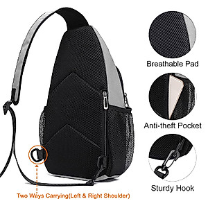 MOSISO Sling Backpack,Multipurpose Travel Hiking Daypack Rope Crossbody Shoulder Bag with Front Buckle Pouch&Reflective Strip, Black