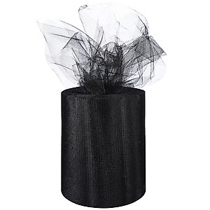 Halloween Tulle Fabric Roll 6 Inch x 100 Yards Tulle Ribbon 300 Ft Tulle Netting Fabric Spool DIY Decorative Tulle Roll for Halloween Decoration DIY Crafts Wedding Party Skirts Bows (Black)