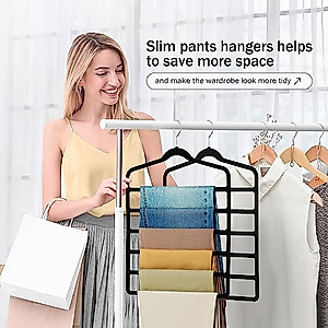 Velvet Hanger,Pants Clothes Hanger Space Saving Myfolrena Closet Organizers and Storage, Multi-Layer Hanger for Pants with 360 Degree Swivel Hook Hanger for Pants Jeans Leggings Slack Scarf(Black,3)