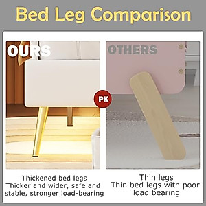 Led Bed Frame, Full Size Upholstered Bed Frame with Led Lights, Modern Upholstered Princess Bed with Crown Headboard & Wooden Slats Support for Teens Boys Girls, No Box Spring Needed (White, Full)