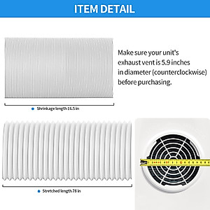 DOMANKI Portable Air Conditioner Exhaust Hose - 5.9 Inch Diameter, 78 Inch Length, Anti-Clockwise Thread Flexible Duct