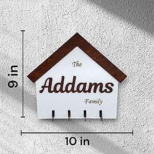 House Warming Presents for New Home, Home Sweet Home Wooden Key Rack, Personalized Key Holder for Wall, Custom Key Hanger with Family Name, Wedding Gifts for Couple, House Warming Presents for New Hom